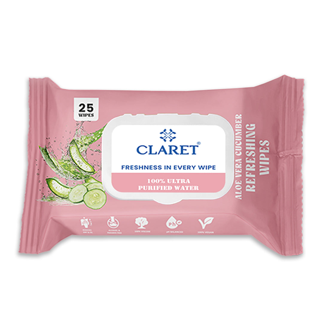Claret Refreshing Wet Wipes With Aloe Vera & Cucumber | 25 Pulls ...